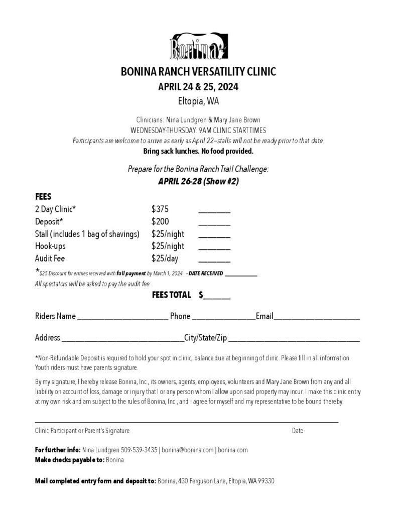 Versatility Clinic – Bonina Event Center & Equine Nutrition